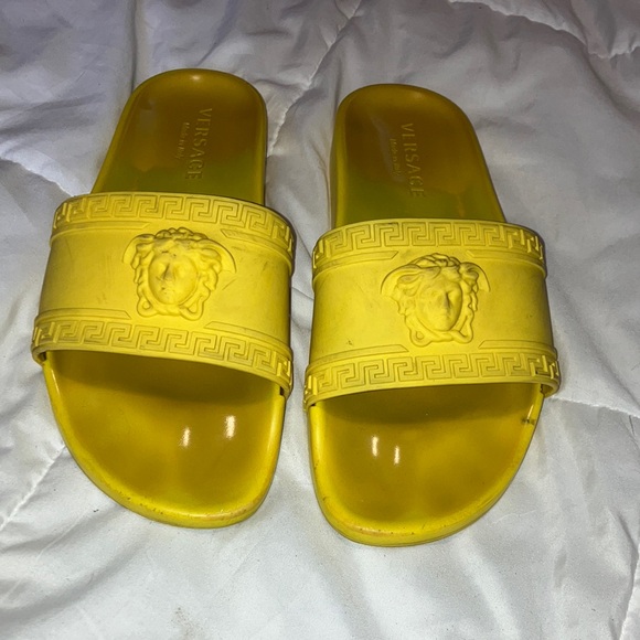 Versace | Shoes | Versace Gold Yellow Slide Sandals | Poshmark